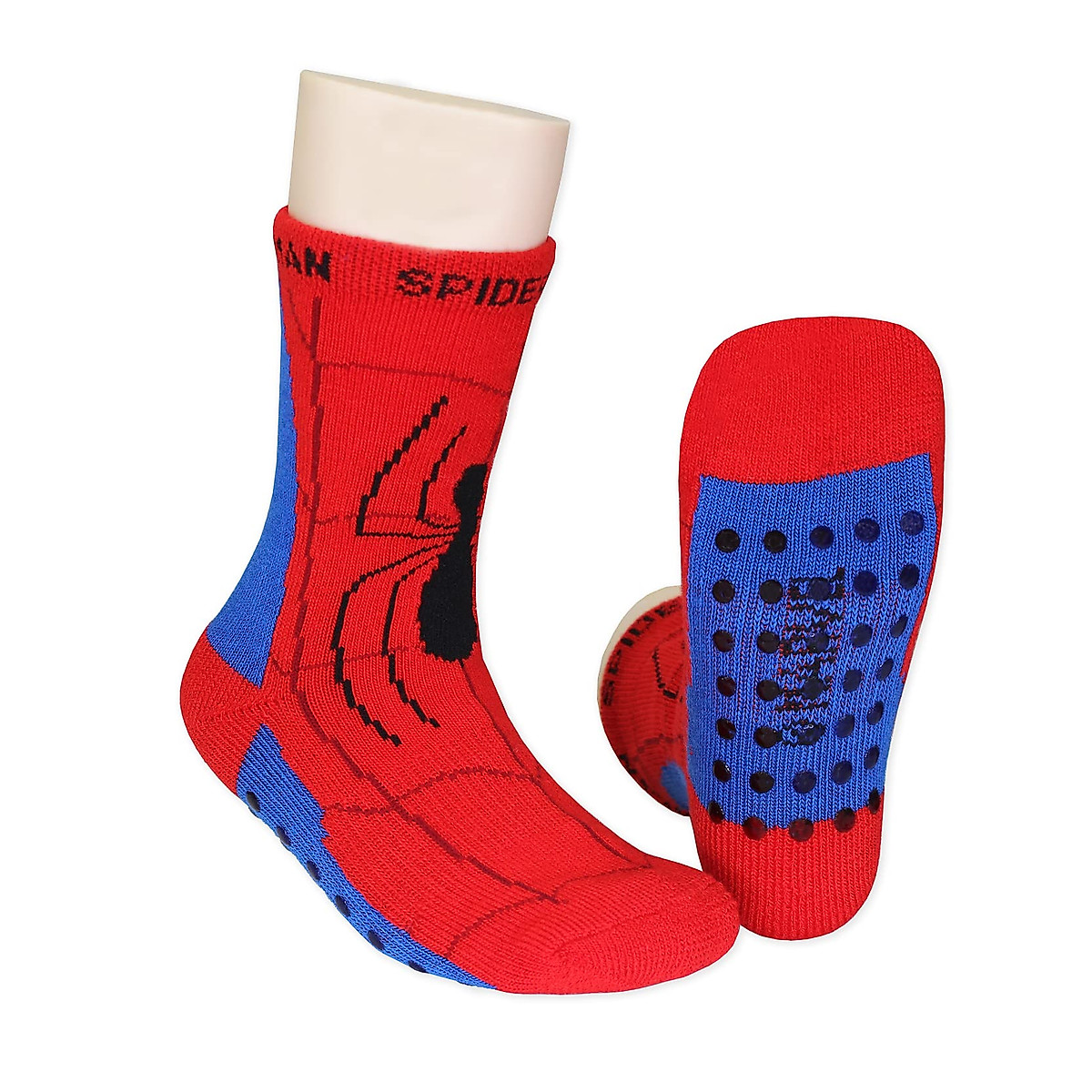 Marvel Super Hero Adventures Spider-Man Baby Toddler Boys 6 pack Socks with Grippers (5-7 yrs, Red/Blue)