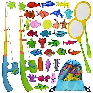 ArtCreativity Fishing Toys Set for Toddlers, Magnetic Fishing Set with Rods, Nets, Bag, and 30 Aquatic Toys, Interactive Fishing Game for Kids, Swimming Pool, Bath Toys for Kids, Boys and Girls