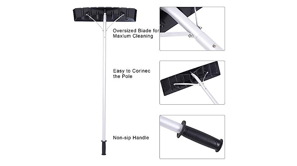 Aluminum Roof Rake Snow Remover with 5-20FT Extendable Snow Shovel Roof ...