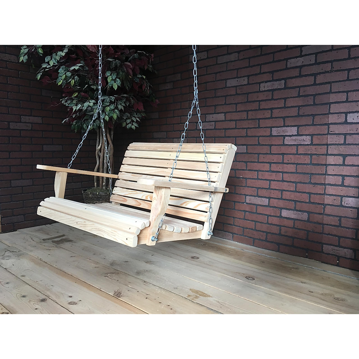 Generic 3FT Cypress Roll Porch Swing Made in USA with Hanging Hardware Apartment Size Swing, Unfinished Natural Wood Tone