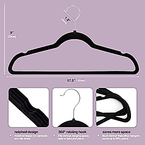 HOUSE DAY Premium Velvet Hangers 30 Pack, Non Slip Felt Hangers Black, Space Saving Clothes Hangers, Heavy Duty Coat Hangers, Slim Flocked Hangers, Suit Hanger for Adult