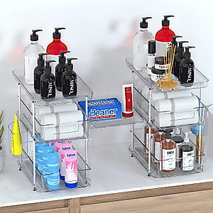 NIHEHAG Large 3 Tier Under Sink Organizers and Storage Bathroom - Multi Purpose Bathroom Cabinet Organizer,Pull Out Organizer and Storage with Dividers/Hooks,Clear Adjustable Medicine Bins (XL)