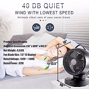 Kapoo Table Air Circulator Fan with Remote, Blade 8", 6 Speeds 4 Wind Modes, Horizontal Vertical Oscillating, Indoor Circulator Fan for Whole Room Temperature Equilibrium, b02, Black (GS-XXG037)