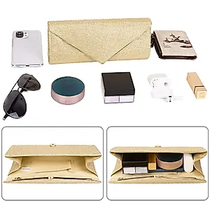 Larcenciel Clutch Purses for Women, Sparkling Envelope Evening Bag with Detachable Chain, Glitter Sequins Metal Formal Handbag Shoulder Crossbody Bag Prom Party Purse Bridal Wedding Clutch Bag(Gold)