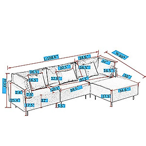 Fomgeely Modern Linen Sectional Sofa, L-Shaped Couch with Chaise, Convertible Sofa Couch, Wide Armrest, Small for Space Apartment, Beige (ORW247S00162-10082-2033128931)