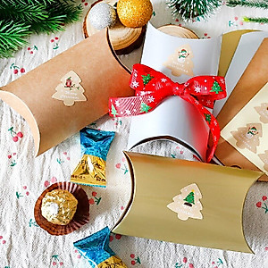 MODADA Gift Bags 6sets Christmas Gift Box Pillow Shape Kraft Paper Boxes New Year Party Gift Wrapping Packaging Bag Craft Candy Box with Stickers (Color : Kraft)
