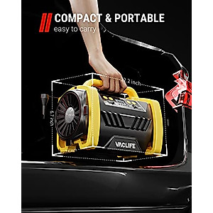 VacLife Tire Inflator Portable Air Compressor - 12V DC/120V AC Car Tire Pump for Air Mattress Beds, Boats with Inflation and Deflation Modes, Dual Powerful Motors, Model: ATJ-6588, Yellow (VL758)