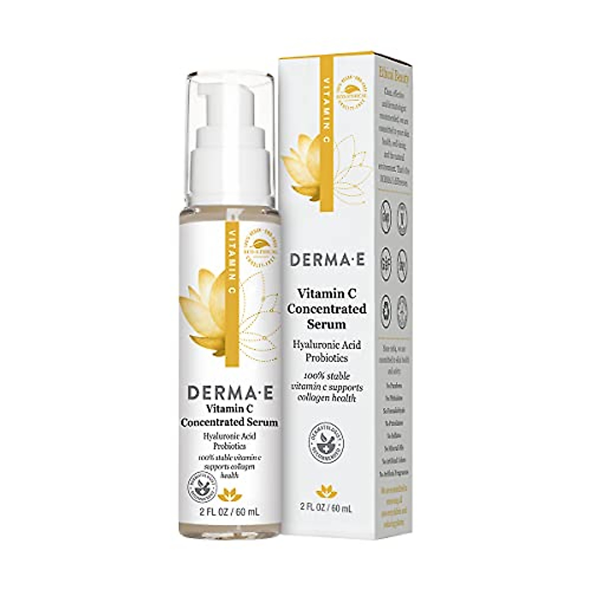 DERMA E Vitamin C Concentrated Serum with Hyaluronic Acid – All Natural, Antioxidant-Rich Concentrated Facial Serum – Firming and Brightening Skin Serum, 2oz