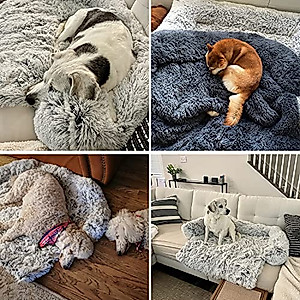 Tinaco Luxurious Calming Dogs/Cats Bed Mats, Washable Removable Couch Cover, Plush Long Fur Mat for Pets, Waterproof Lining, Perfect for Small, Medium and Large Dogs and Cats (Gradient Gray, XL)
