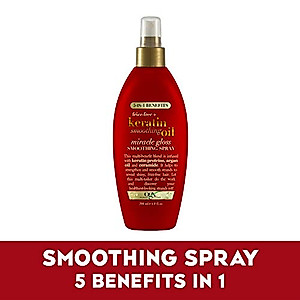 OGX Frizz-Free + Keratin Smoothing Oil Miracle Gloss Spray, 5 in 1, De-frizz & Shiny Hair, Argan Oil