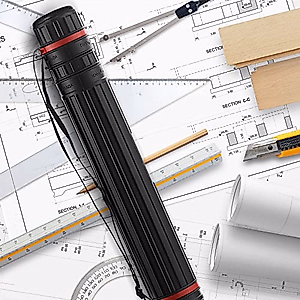TOOYFUL Extendable Poster Tubes Expand from 18”to 28'' with Shoulder Strap, Carry Documents, Blueprints, Drawings and Art, Black Portable Storage Cases