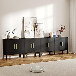 LYNSOM Set of 4 Accent Storage Cabinet with Doors and Adjustable Shelf, Freestanding Modern Sideboard Buffet Cabinet for Office, Dining Room, Living Room, Hallway, Black