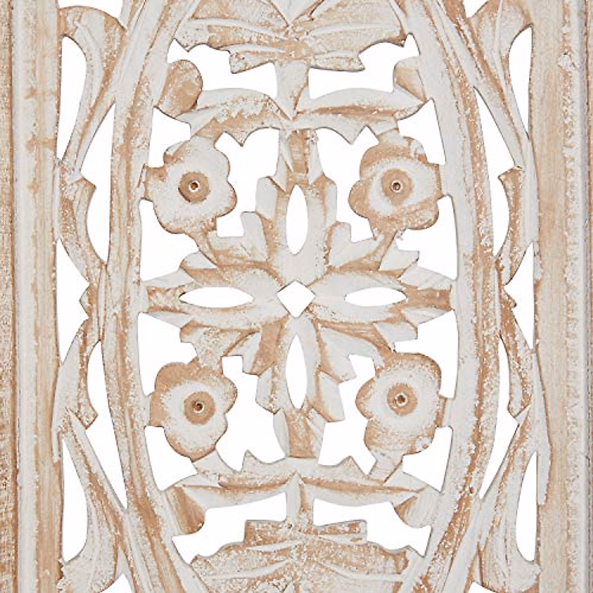 Deco 79 Mango Wood Floral Handmade Intricately Carved Arabesque Wall Decor, 12" x 1" x 36", Cream White