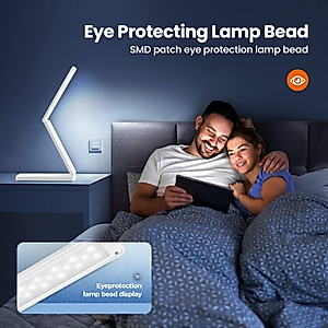 JIALUX Foldable LED Desk Lamp - Folding Portable USB Table Light with 3 Brightness Settings - for Home, Reading, Studying, Work, Travel - White