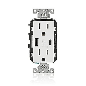 Leviton T5633-BW 3 Pack 15A 125V Decora Tamper Resistant Type A and Type C USB Charger Duplex Receptacle Outlet, White