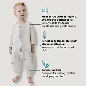 Tealbee Dreamsie: Toddler Sleep Sack with Long Sleeves and Footies 12m-2T - 1.2 TOG All Season Baby Wearable Blanket for Walkers - Rayon made from Bamboo, Organic Cotton Sleep Bag feet - Sunshine