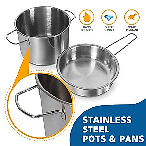 POPUTOY 28Pcs Pretend Play Kitchen Toys, Kitchen Playset Cooking Toys Set with Stainless Steel Cookware and Accessories for Kids Toddlers Girls Boys