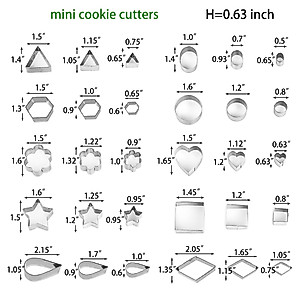 YXCLIFE Mini Cookie Cutters Set - 30Pcs Small Heart Star Flower Round Square Hexagon Oval Diamond Shapes Cookie Cutters, Polymer Clay Cutters for Kids, Geometric Set for Biscuit Cutter, Fruit Cutter