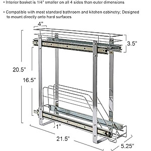 Household Essentials Glidez Multipurpose Chrome-Plated Steel Pull-Out/Slide-Out Storage Organizer for Cookware and Bakeware - 2-Tier Design - Fits Standard Size Cabinet or Shelf, Chrome