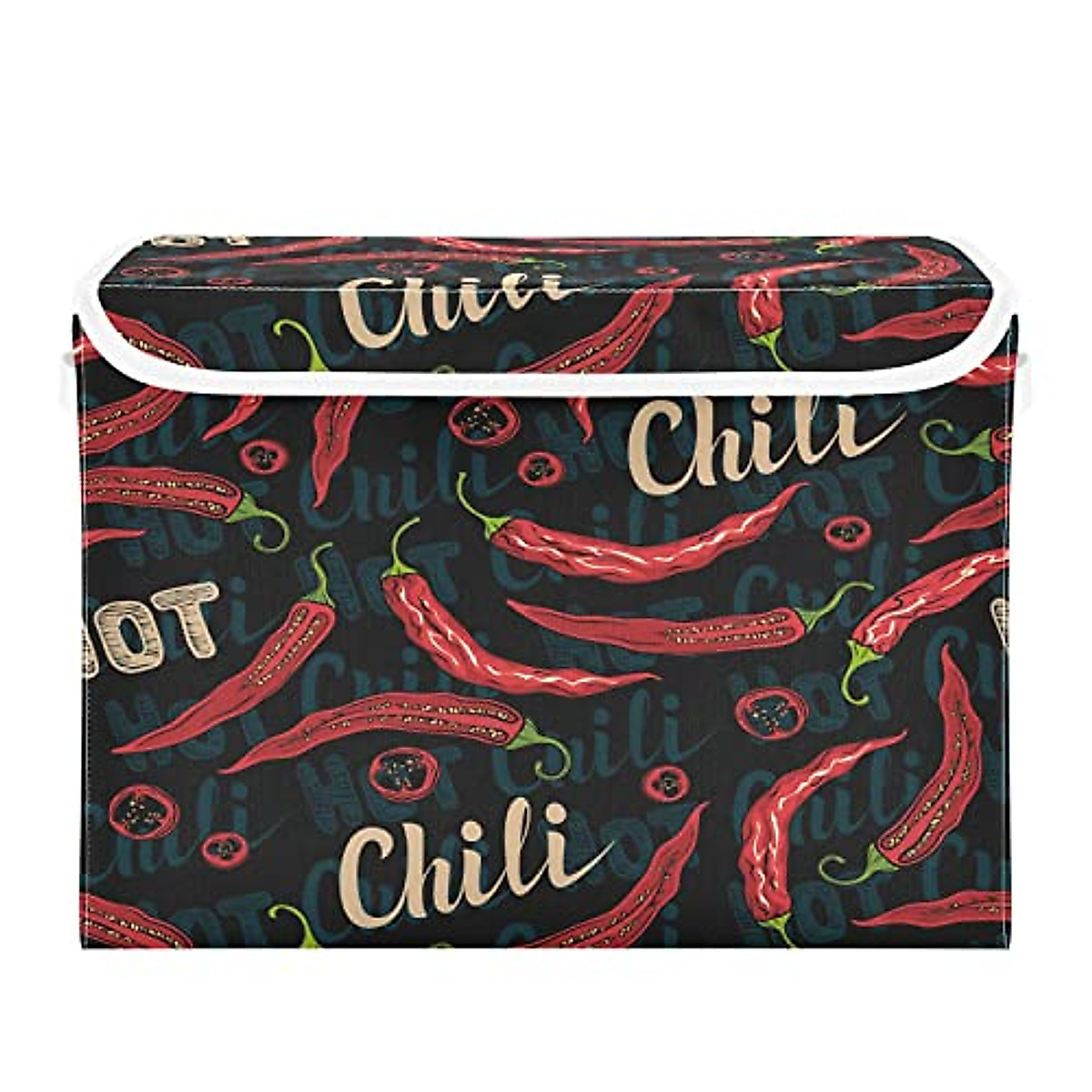 Chili Pepper Storage Basket Storage Bin Box with Lids and Handle Large Collapsible Storage Cube Box for Shelves Bedroom Closet Office 16.5x12.6x11.8 In