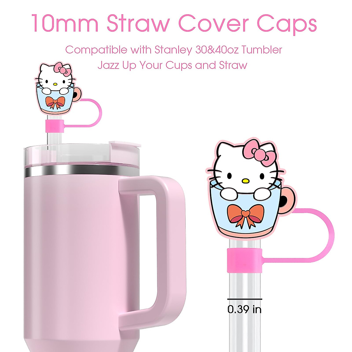 10 mm Straw Toppers for Stanley Cup, 6 Pcs Cartoon Straw Cover Cap for Stanley Tumbler, Reusable Cute Straw Covers for Stanley 30 Oz 40 Oz