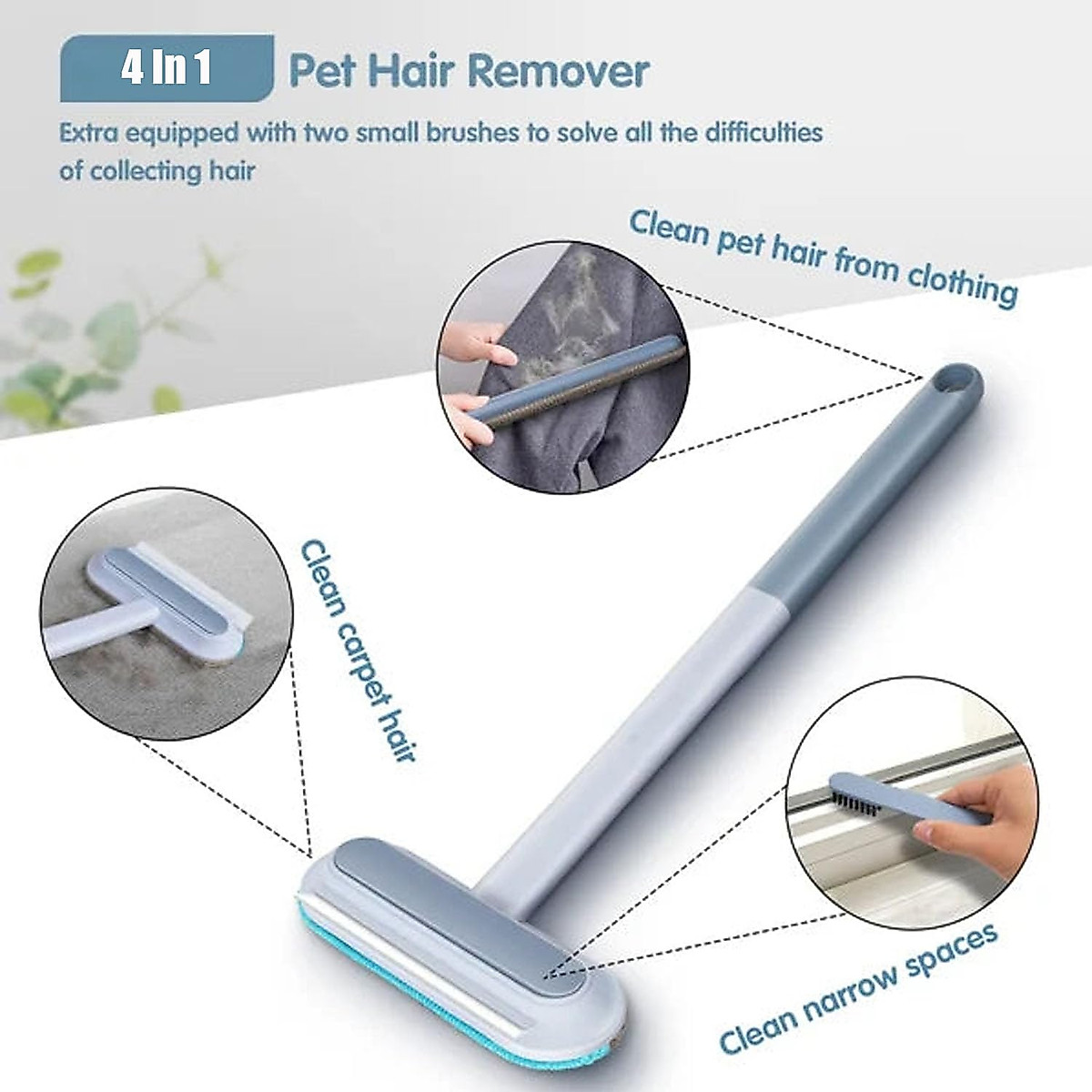 Multifunctional Cleaner Brush Pet Hair Remover, Upgrade 4 In1 Pet Hair Remover Tool, Dog and Cat Fur Cleaning Brush Pet Hair Removal Broom for Clothes, Windows, Sofa, Furniture and Carpet (1)