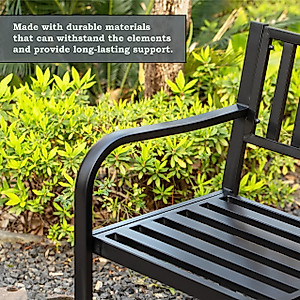 Gardenised QI003461L Outdoor Powder Coated Steel Park Bench, Garden Bench with Pop Up Middle Table, Lawn Decor Seating Bench for Yard, Patio, Garden, Balcony, and Deck