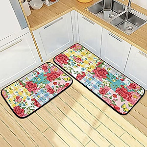 Rose Flower Butterfly Kitchen Mats The Flower Floral Kitchen Rugs Runner Laundry Rug Non Slip Floor Door Mats Soft Doormats Carpet Home Decor Set of 2
