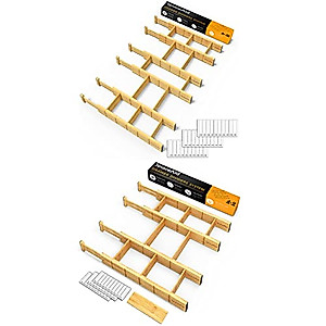 SpaceAid Bamboo Drawer Dividers with Inserts and Labels, 6 Dividers with 12 Inserts (17-22 in), 4 Dividers with 9 Inserts (17-22 in)