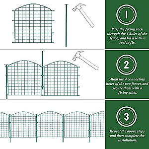 EEIEER Multi-Purposes Garden Fence, Decorative Garden Fencing, Dog Pet Fences for Yard Pond Patio, 25 x 25'' Metal Fence Panels for Outdoor Decoration & Protection, 5 Panels & 6 Sticks-Arched