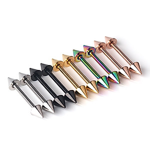 Ruifan 316L Stainless Steel Spike Nipple Shield Barbell Ring Bar Body Piercing Retainer 14G 5/8Inch 10PCS