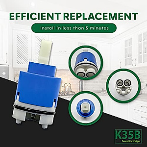 Kerox K35B 35 mm Faucet Cartridge Replacement - Single Lever OEM Faucet Part, Fits American Standard 7038, La Torre & Delta Faucets