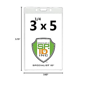 Premium Heavy Duty 3 1/4 X 5 Extra Large ID Badge Holder - Clear Vinyl 3x5 Vertical Card Sleeve for Name Badges, Sporting Events and Trade Shows by Specialist ID