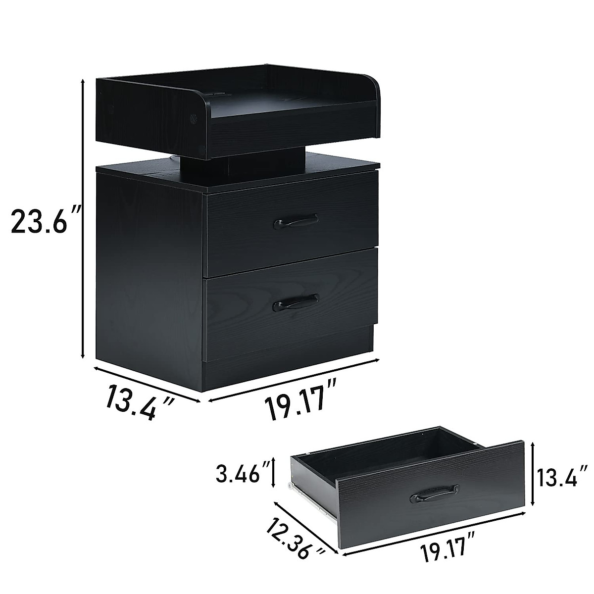 4ever2buy Black Night Stand with LED Light, Bedroom Night Stand Charging Station, LED Nightstand with 2 Drawers, Bedroom Side Table for Bedroom, Living Room
