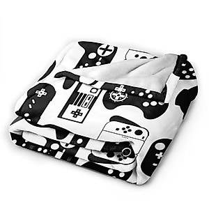Video Game Gaming Black White Gamer Throw Blanket Soft Bed Bedding Warm Cozy Plush Flannel Fleece Blankets Gifts for Kids Boys Teens Men, Sofa Couch Bedroom Home Decor, 60"X50"