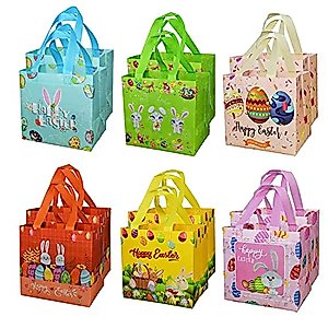 SUNSHNO 12Pack Easter Tote Bags Large Easter Gift Bags with Handles Reusable Easter Non-Woven Bags Grocery Shopping Bunny Easter Egg Totes for Easter Holiday Party Supplies-8.19’’x7.8’’x5.85’’