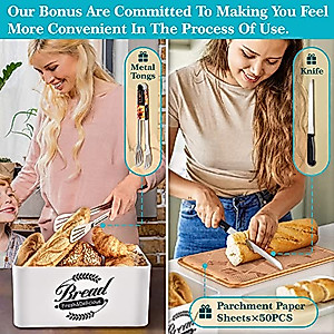 AOSION Metal Bread Box for Kitchen Countertop, All-In-One Large Bread Boxes with Bamboo Cutting Lid, Bread Storage Fresher For Longer, White