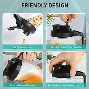 Gardace Wide Mouth Mason Jar Pour Spout Lids with Handle & Flip Cap, Plastic Mason Jar Lids-Ball Mason Jar Pitcher Lid Airtight & Leak-Proof Seal, Easy Pouring Spout, Pack of 2