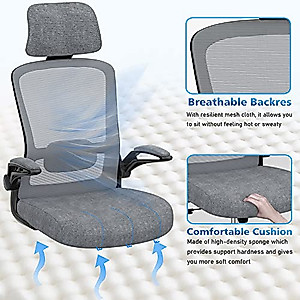 Ergonomic Office Chair, Home Office Desk Chair with Adjustable Headrest & Lumbar Support. High Back Mesh Computer Chair with Thickened Cushion &Flip-up Armrests, Task Executive Chair (Graphite)