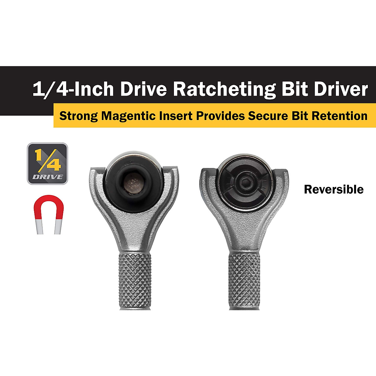 Titan 11318 1/4-Inch Drive x 4-Inch 90-Tooth Swivel Head Micro Ratcheting Bit Driver - Silver