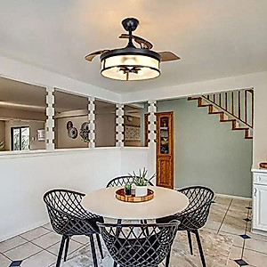 Depuley Industrial Ceiling Fan with Light, 42" Ceiling Fan with Retractable Blades, Vintage Acrylic Chandelier Fan Light Fixtures with Remote for Living Room, Kitchen, Bedroom, 5 E26 Base(No Bulb)