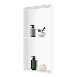 Greenspring 24" X 12" Shower Niche, Stainless Steel Shower Niche, Niche for Shower Wall, White Wall Niche Double Shelves, No Tile Needed Recessed Shower Shelf for Bathroom Storage