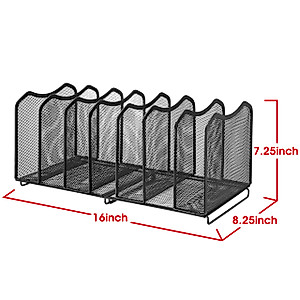 Simple Trending Mesh Desktop File Sorter Organizer, 7-Section Bookshelf For Desk Home Office , Black