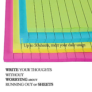 Sticky Notes, 4 Colors 200 Sheets Lined Post Memos, 4" x 6" Removable Self Stick Notes Pad with Lines for Office, Home, & School, Pink, Yellow, Baby Blue & Grass Green (Pack of 4)