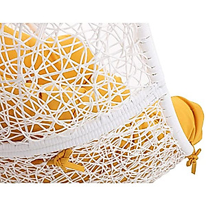 Zuri Furniture Modern Reef White Basket Swing Chair Yellow Cushion with Stand