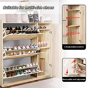 FUQARHY Shoe Cabinet with 3 Flip Drawers & Doors, Modern Slim Shoe Storage Cabinet Free Standing Shoe Organizer Shoe Rack for Boot, Sneaker, Entryway Narrow Shoe Storage for Hallway Living Room