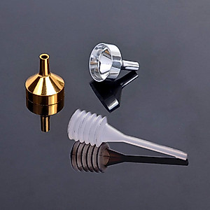 CKANDAY 10 Pack Small Metal Funnels with 2 Pcs Mini Pipette and Spoon for Filling Small Mini Bottles or Containers, Atomizers Perfume Liquid Essential Oils Spice Powder Lab Lotion- Gold/Silver