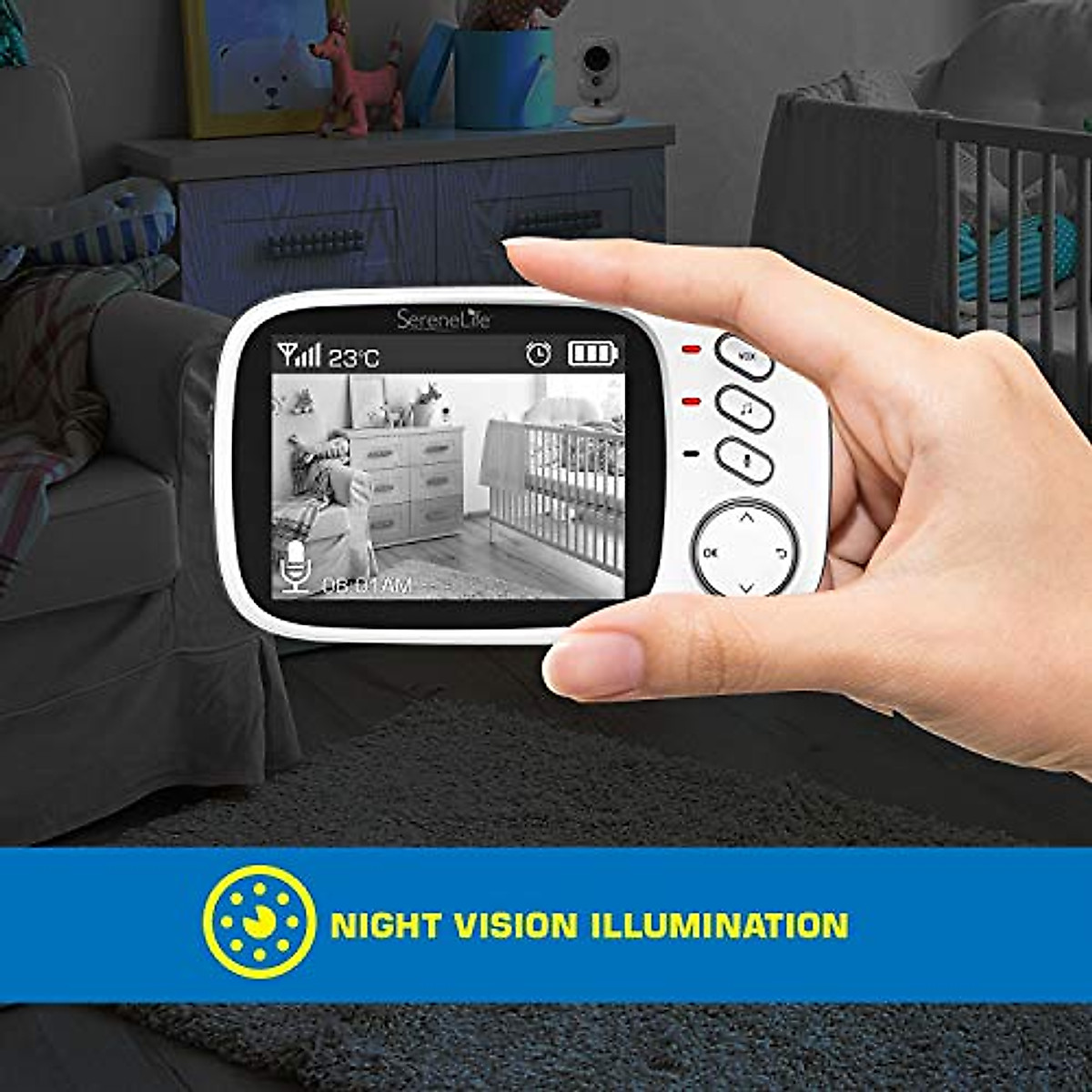 SereneLife Wireless Video Baby Monitor - Dual System w/Temperature Thermometer Sleep Camera, 3.2” Digital Color Screen Wireless Rechargeable Battery, Audio Speaker and Portable Mobile Clip - SLBCAM20