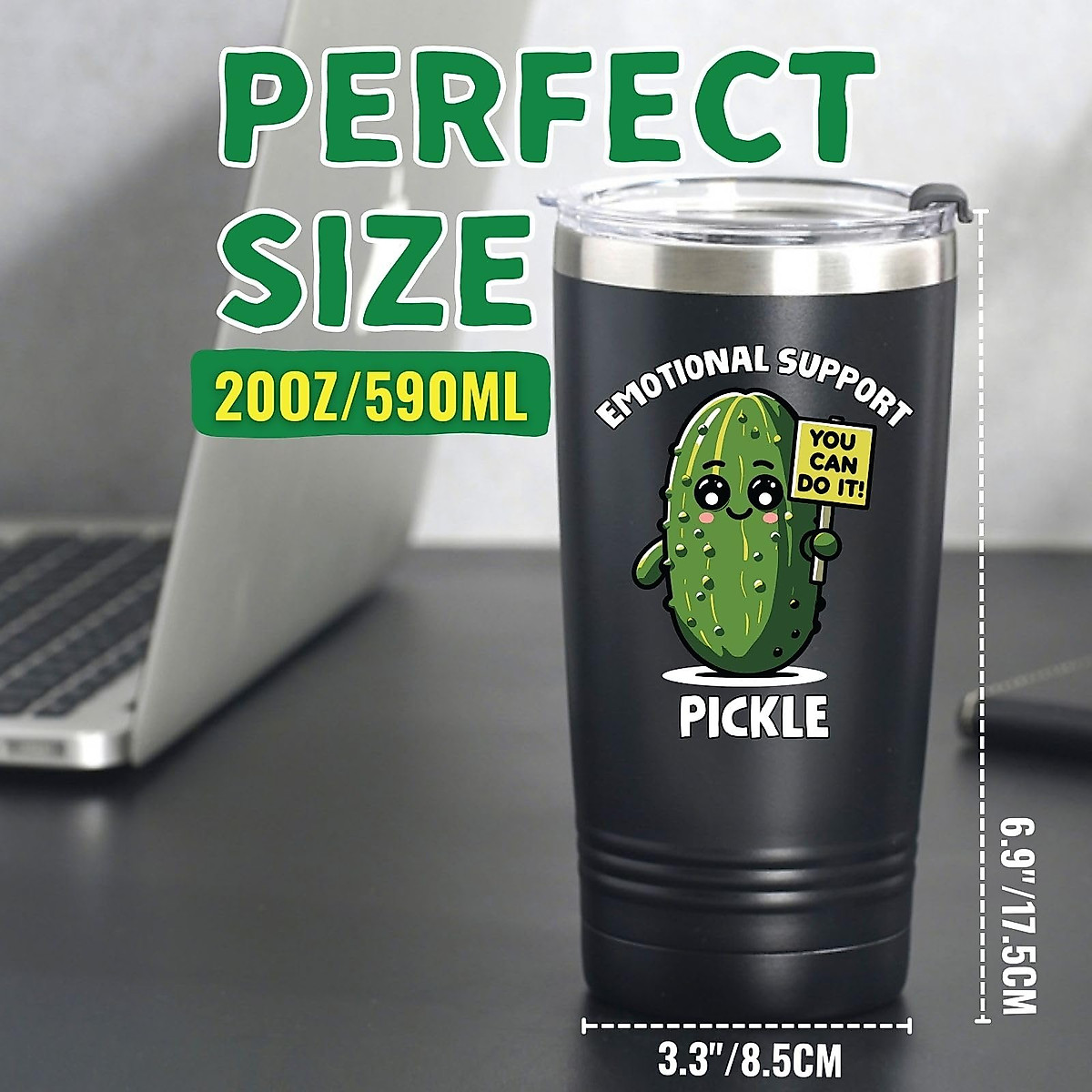 Onebttl Pickle Gifts, Emotional Support Pickle, 20 oz Travel Tumbler with Lid and Straw, Best Gifts for Women/Men on Christmas/Birthday, Gift Box Included