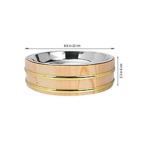 Operitacx Wooden Sushi Rice Bowl Hangiri Sushi Rice Mixing Tub Wooden Sushi Barrel Japanese Sushi Rice Storage Bucket 22CM for Home Restaurant
